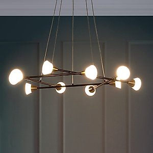 ZEVNI LED Gold Foyer Light Fixture, 10-Light Wagon Wheel Pendant Lighting, Plated Dark Copper, Warm White Glow, 2310LM, 3045K