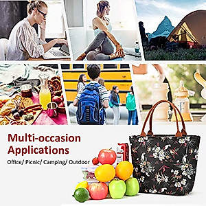 Gloppie Lunch Bag Women Insulated Lunch Box Tote Bag Leakproof Lunch Cooler Meal Prep Tote Purse Lunch Kit Teen Girls Lunch Bags Loncheras para mujer Beach Work 9L White Flower