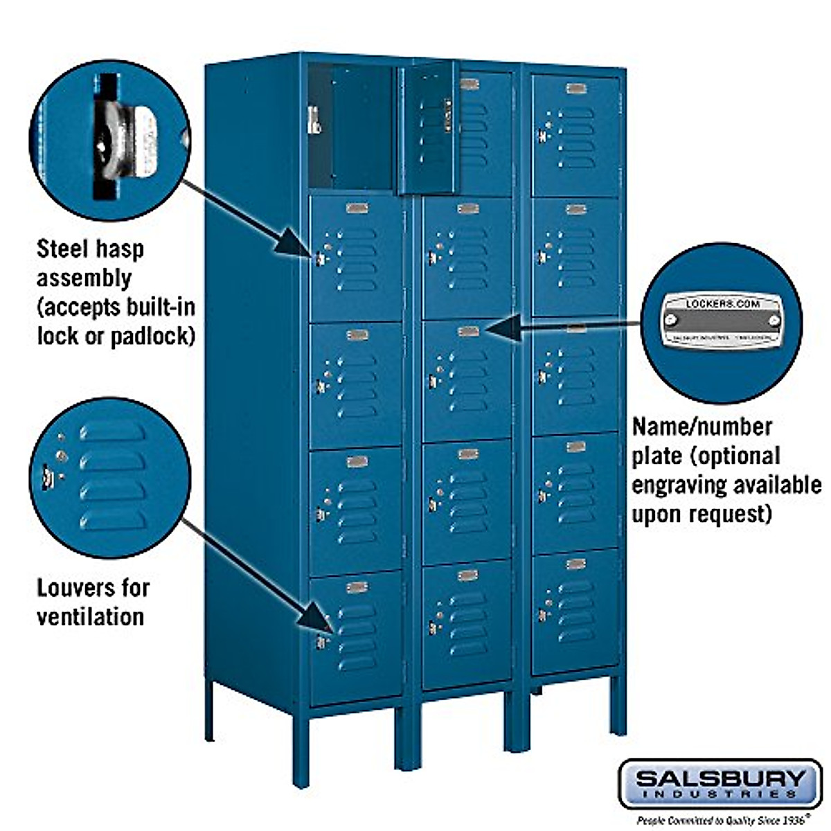 Salsbury Industries 65358BL-U Five Tier Box Style 36-Inch Wide 5-Feet High 18-Inch Deep Unassembled Standard Metal Locker, Blue