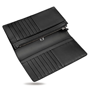 WOLFselection Genuine Leather Long Wallet - Rugged Bifold Mens Wallets with Inner Zip Slot for Key and Coins - Big Capacity for Credit Cards ID Driver's License and Notes