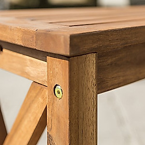 Walker Edison Roanoke Modern Solid Acacia Wood X Frame Outdoor Bench, 52 Inch, Brown