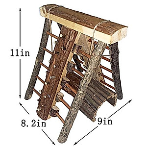 Hamiledyi Wooden Hamster Climbing Toy Guinea Pigs Activity Perch Platform Steps Stairs Gerbil Hanging Chew Tunnel Tube with Apple Wood Bridge