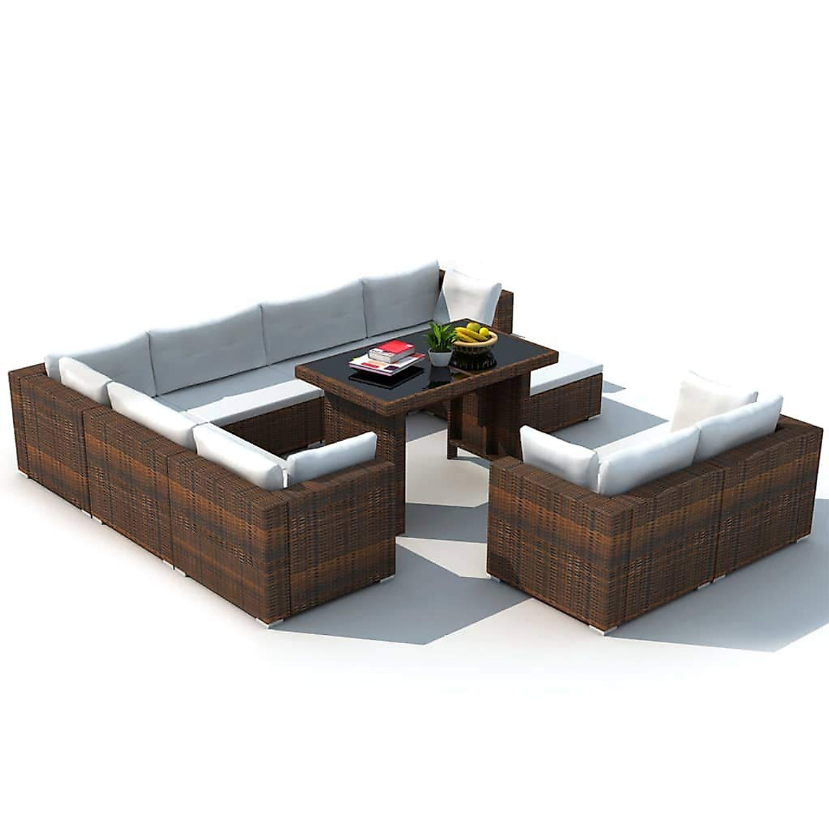 GOLINPEILO 10 Piece Outdoor Patio Furniture Sectional Sofa Set with Cushions & Coffee Table, All Weather Wicker Conversation Set for for Yard,Garden or Poolside, Poly Rattan Brown -AA