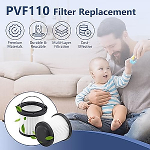 4 Pack PVF110 Replacement Filter for Black and Decker Handheld Pivot Vacuums PHV1810, PHV1210, PHV1410, BDH2000PL, BDH2020FLFH, BDH1620FLFH, Part # 90552433, Washable Hand Vac Filters