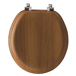 MAYFAIR 9601CP 378 Toilet Seat with Chrome Hinges, ROUND, Natural Oak Veneer