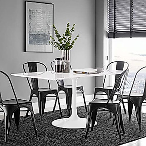 Modway Lippa 60" Mid-Century Modern Dining Table with Rectangle Top and Pedestal Base in White