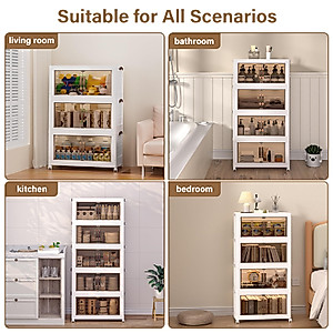 SIRIRIC Storage Bins with Lids- 5 Tiers 275Qt Plastic Collapsible Storage Bins, Closet Organizers and Storage, Folding Storage Box with Wheels, Large Stackable Storage Bins with Front Door