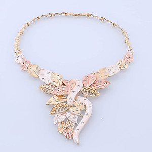 NA African Dubai Gold Jewelry Nigerian Crystal Necklace Hoop Earrings Ring Women Italian Bridal Jewelry Sets Wedding Accessories (Colorful)