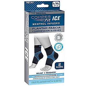 Copper Fit ICE Plantar Fascia Compression Foot And Ankle Sleeve Infused With Menthol, Small/Medium, 1 Pair