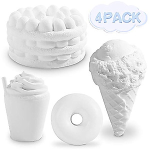 DIY Dessert Paint Your Own Squishies Kit for Kids, Slow Rise Squishies Top Christmas Arts and Crafts Toy for Girl & Boys,Ice Cream Food Squishies Blank White Squishys Creamy Scented Stress Relief Toy