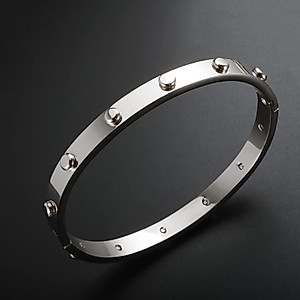 JINHUI Christmas Jewelry Gift for Her, Stainless Steel Silver Love Bangle Bracelet, Dainty Friendship Bangle Bracele for Women (Size 6.5")