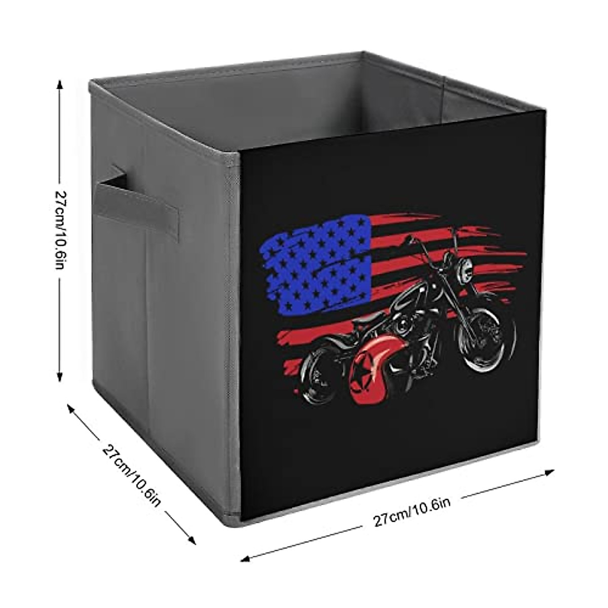 Chopper Motorcycle American Flag Storage Bin Foldable Cube Closet Organizer Square Baskets Box with Dual Handles