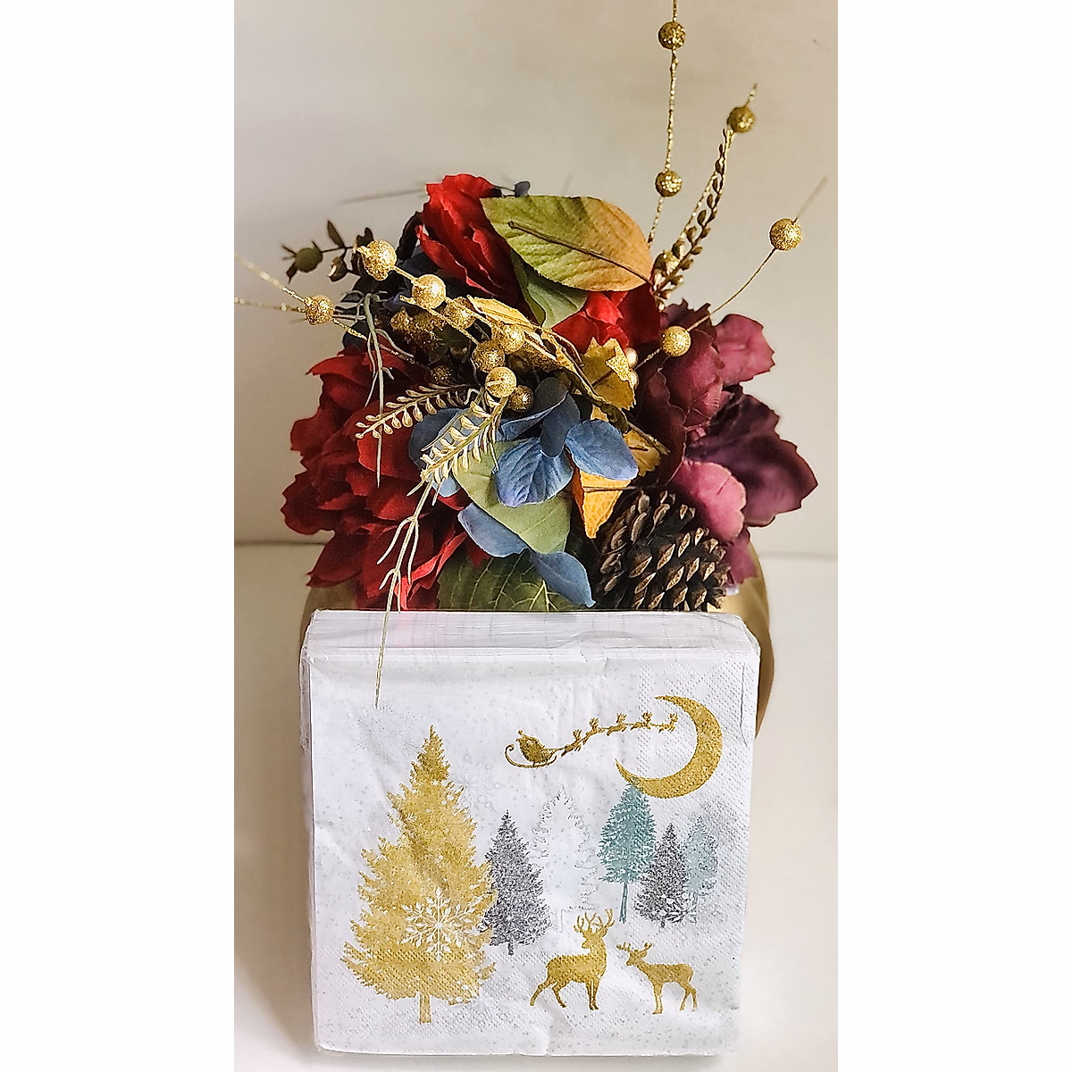 Nantucket 40-ct 13x13 Golden Deer Magic Christmas Napkins | Golden Winter Napkins for brunch party each 6.5''x6.5'' folded, 13''x13'' unfolded 4013315335