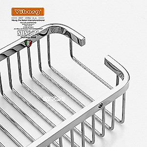 VIBORG Deluxe Solid Thick SUS304 Stainless Steel Wire Wall Mounted Single Tier Bathroom Rectangular Shower Basket Bath Caddy Shelf Organizer Storage Holder for Shampoo Conditioner Polished mirror-like