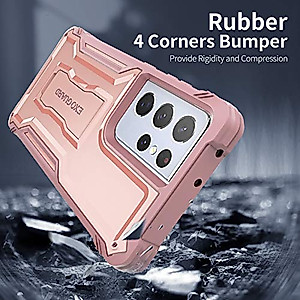 ExoGuard Samsung Galaxy S21 Ultra 5G Case, Rubber Shockproof Full Body Cover Case for Samsung S21 Ultra 5G Phone 6.8 inch, Built-in Kickstand (Pink)