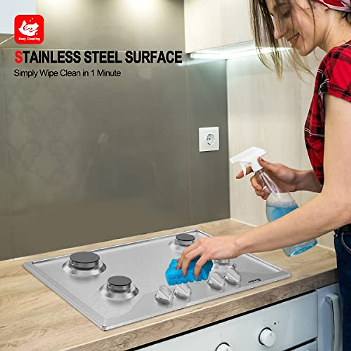 30 Inch Gas Cooktop, GASLAND 4 Italy Sabaf Sealed Burner Gas Stovetop, 30 inch Drop in Gas Range Cooktop,28,300 BTU NG/LPG Convertible,Heavy Duty Cast Iron Grates with Metal Knobs