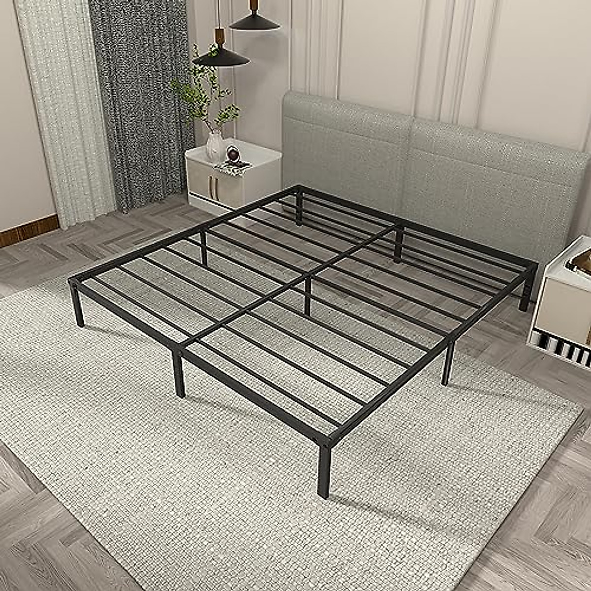 AGXI 14 Inch Metal Platform Bed Frame No Box Spring Required,Full Size Bed FramesSteel Slat Support, 3,500 lbs Heavy Duty Non-Slip Steel Slats Support, Easy Assembly Mattress Foundation