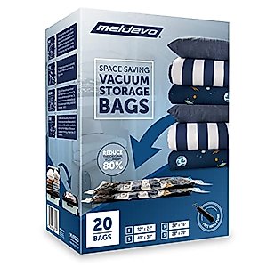 20 Pack Premium Vacuum Sealer Bags - Space Saver Storage Bags for Home and Closet Organization - Vacuum Compression Bags for Comforters, Pillows, Blankets, Bedding, Clothing - Hand Pump for Travel