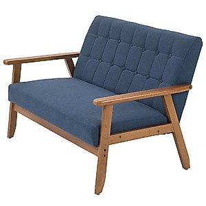 Dolonm Mid Century Modern Loveseat, Small Loveseat Sofa with Wood Frame, Linen Loveseat for Small Space, Settee Loveseat Bench for Bedroom, Button Tufted Oversized Living Room Armchair, Navy