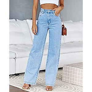 PLNOTME Women's High Waisted Jeans Boyfriend Baggy Straight Leg Casual Denim Pants
