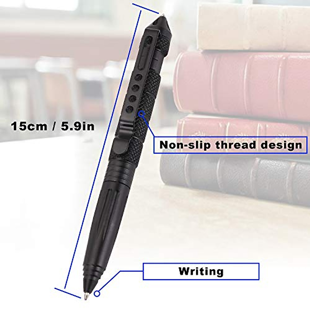 Yizerel 2 Pack Military Tactical Pen Set with 6 Black Ballpoint Refills for Writing, Made of Tungsten Steel & Aluminum (Black & Silver)