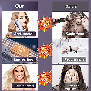 Auto Hair Curler, Automatic Curling Iron Wand with 1" Large Rotating Barrel & 6 Temps & 3 Timer Settings, Curling Iron with Dual Voltage, Auto Shut-Off, Fast Heating Spin Iron for Hair Styling