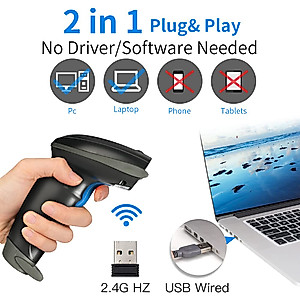 Laser 2.4G Wireless 1D Bar Code Scanners Readers for Computers PC Laptop, UNIDEEPLY Barcode Handheld, Hand Scanning Label UPC EAN Reader Gun Cordless Retails, Black