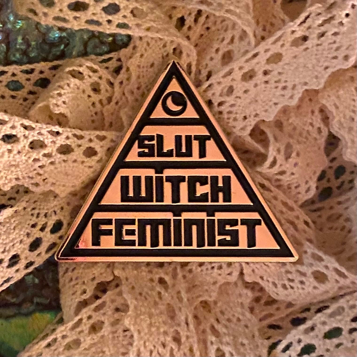 ADHD Witchery. Slut Witch Feminist Antique Brass Huge 2 Inch Pin Enamel Pin. Stamped with Sigil of Hecate On Back. Made For Witchy, Slutty, Freaks & Lovers. Wiccans, Pagans, Trans Witches, Queer Witches, Bi Witches, Intersectional Feminist Activists, Plea