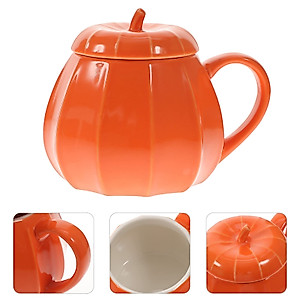 DOITOOL Halloween Mug Pumpkin Mug with Lid, Ceramic Coffee Milk Mug Halloween Water Cup for Home Party (Orange)