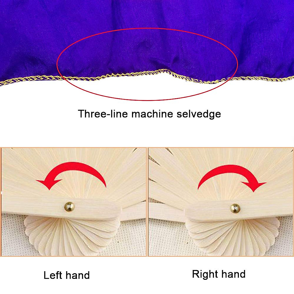 FOSER 1 Pair 1.8M Silk Belly Dance Fan， National Dance Dancing Long Bamboo Fan（Left + Right） (Gradual Blue)