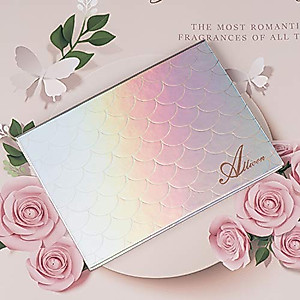 Allwon Magnetic Palette Mermaid Empty Makeup Palette with Mirror and 30Pcs Adhesive Empty Palette Metal Stickers for Eyeshadow Lipstick Blush Powder (Silver)