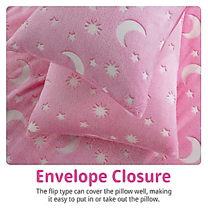 HOMBYS Glow in The Dark Duvet Cover Set for Kids Full/Queen Size, 3 Pieces Pink Soft Plush Velvet Bedding Comforter Cover with Glowing Stars for Girls Bedroom (1 Duvet Cover, 2 Matching Pillow Cases)