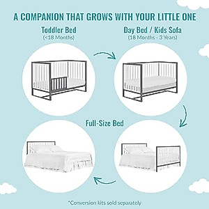 Dream On Me Arlo 5-in-1 Convertible Crib in Steel Grey and White, JPMA Certified, 3 Mattress Height Settings, Non-Toxic Finish, Made of Sustainable and Sturdy Pinewood