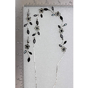 Faship Gorgeous Black Rhinestone Crystal Floral Necklace Earrings Set - Black