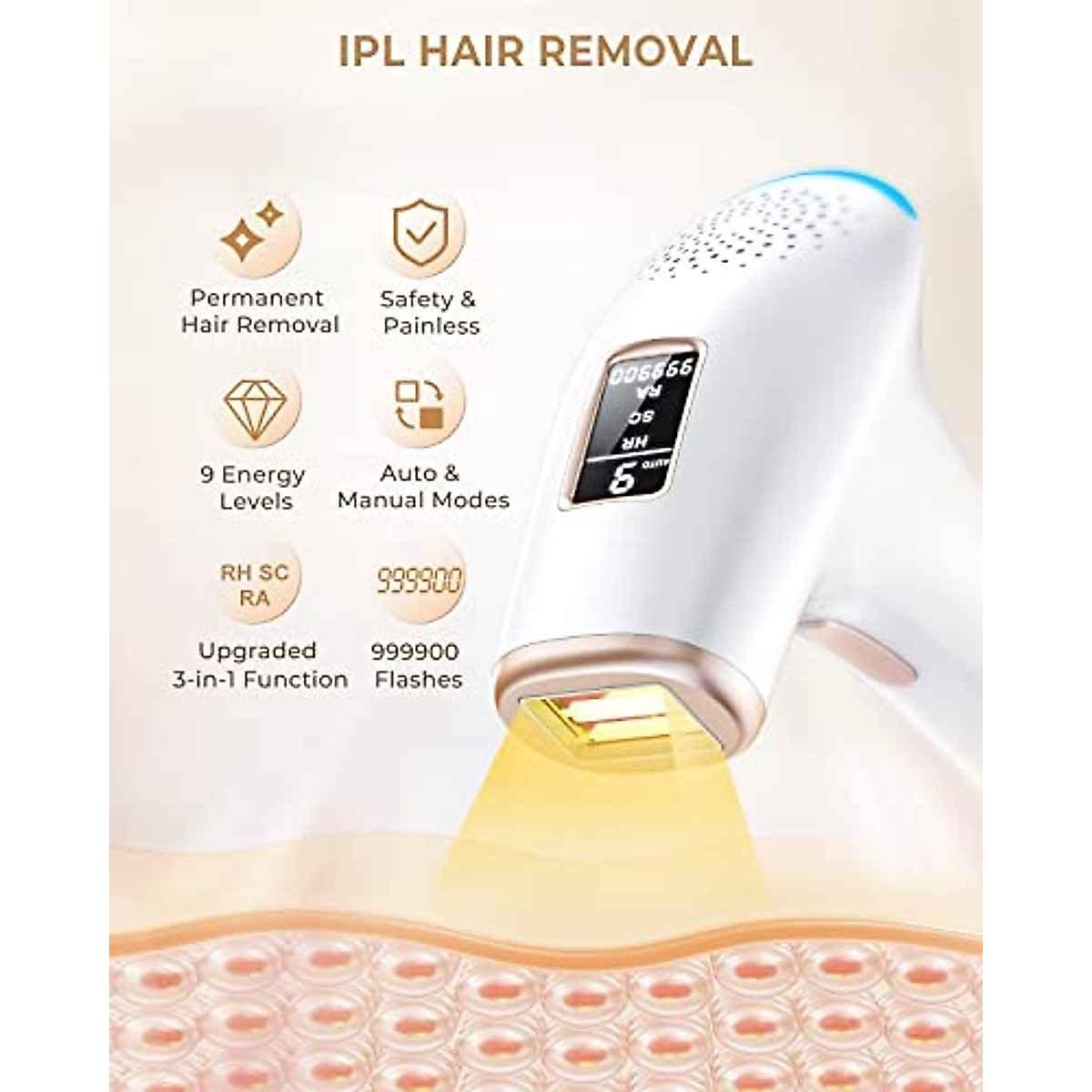 Laser Hair Removal for Women and Men, Upgraded 3 in 1 At Home IPL Hair Removal, 9 Levels and 999,900 Flashes Permanent Hair Remover,Painless Hair Remover on Face,Body,Bikini, Whole Body Treatment