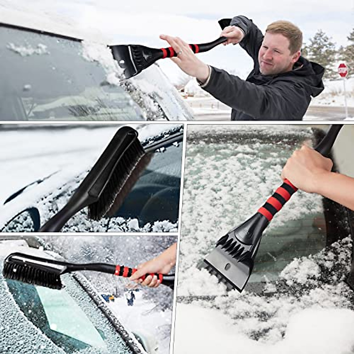 FOVAL 27" Ice Scraper Snow Brush, Wider Snow Scraper(4.73" Width) Snow Removal Car Brush with Comfortable Foam Grip for Cars, Trucks, SUVs, Windshield, Window - Winter Tool(Black)