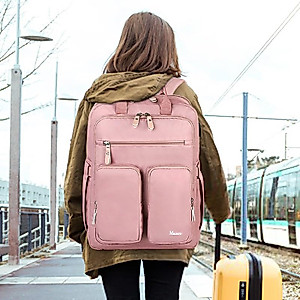 Mancro Travel Backpacks for Women, 17.3 Inch Laptop Backpack with TSA Compartment and USB Charging Port, Large Weekend Travel Backpack Daypack for College Gifts Backpack, Pink