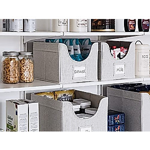 StorageWorks Closet Storage Bins, Open Front Cube Storage Bins with Cutout Window and 2 Handles, Foldable Fabric Clothes Organizer, Gray and White Stripes, 2-Pack