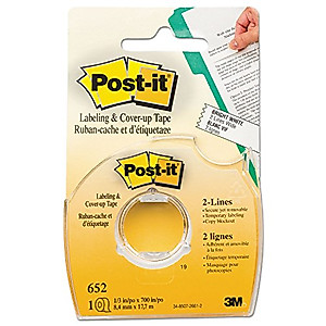 Post-it 3M 652 Labeling/Cover-Up Tape, Non-Refillable, 1/3-Inch X 700-Inch Roll, 1/Ea