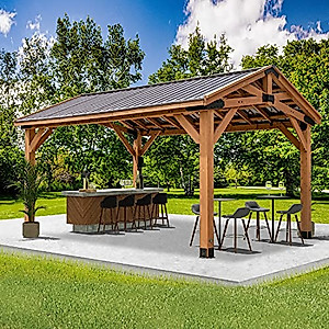 Backyard Discovery Norwood 16 ft. x 12 ft. Cedar Wood Gazebo,Thermal Insulated Steel Roof, Durable, Supports Snow Loads and Wind Speed, Rot Resistant, Backyard, Deck, Garden, Patio