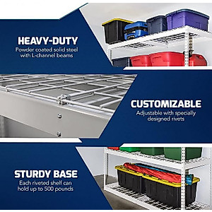 MonsterRax Heavy Duty Garage Shelving - 24" x 72" x 84" - 500 lbs/Shelf - Adjustable 4 Tier Metal Utility Shelves - High Grade Steel Freestanding Storage Rack for Warehouse, Basement - White Finish
