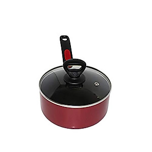 Mirro A79624 Get A Grip Aluminum Nonstick Saucepan with Glass Lid Cookware, 3-Quart, Red