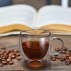 Patelai 5 oz Double Wall Insulated Mugs Espresso Cups Clear Coffee Mugs Insulated Glass Beverage Mugs with Handle for Tea, Milk, Coffee, Beverage, Oats, Cappuccinos, Yogurt (6)