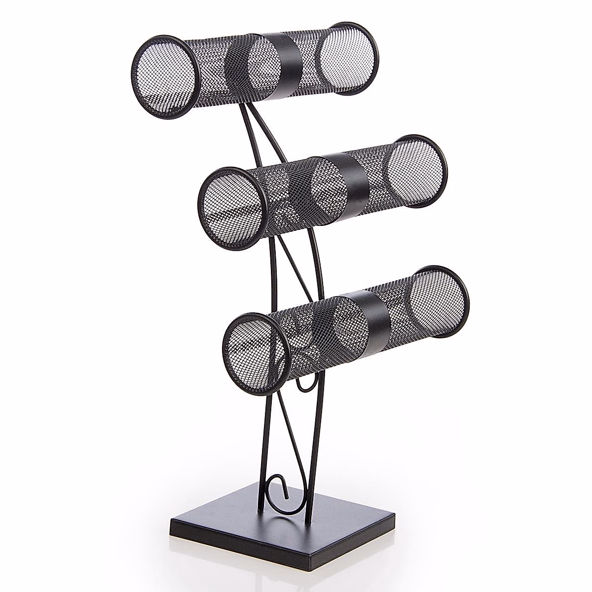 Displays2go Three Tiered Display Stand for Bracelets Necklaces Earrings Watches, Black, 6-Pack