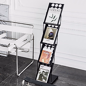LIWSHWZ Foldable Brochure Display Stand Magazine Catalog Literature Rack Portable 4 Pockets for Trade Show Exhibitions Office with Carrying Bag