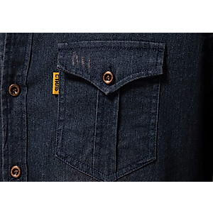 utcoco Men's Casual Slim Fit Long Sleeve Lapel Button Down Denim Shirt with Chest Pockets (L, Dark Blue)