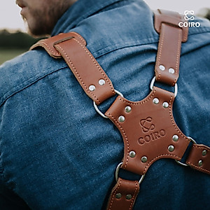 C Coiro Camera Harness for 2 Cameras – Dual Shoulder Leather Camera Strap – Double Camera Harness for DSLR/SLR, Camera Straps for Photographers of All Levels, Padded Straps/Color Tan