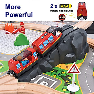 Giant bean Battery Operated Action Locomotive Magnetic Train Set for Wooden Train Tracks, Powerful Engine Compatible, Wood Train Track Toys for Kids 3+