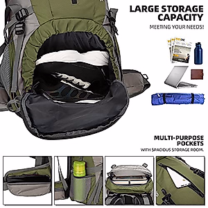 King'sGuard 70L Hiking Backpack with Rain Cover Lightweight Travel Backpack Waterproof Camping Backpack Daypack for Outdoor -Frameless (Army Green)