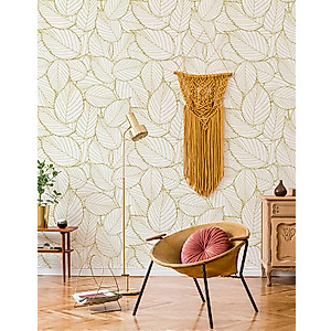 Peel and Stick Wallpaper Gold Contact Paper Leaf Wallpaper Boho Leaves Peel and Stick Wallpaper Self-Adhesive Wallpaper Waterproof Wallpaper for Wall Home 17.7" X118"